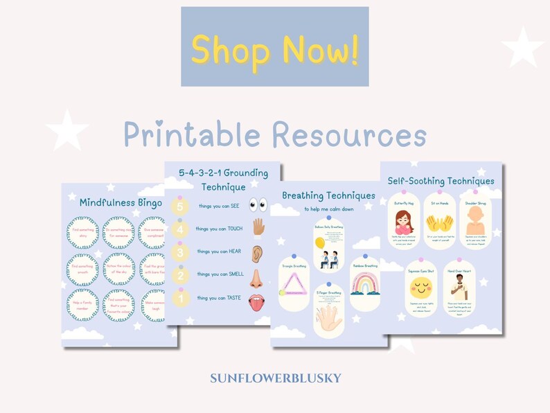 Mindfulness Poster Set for Kids: Breathing, Grounding, Self-soothing ...