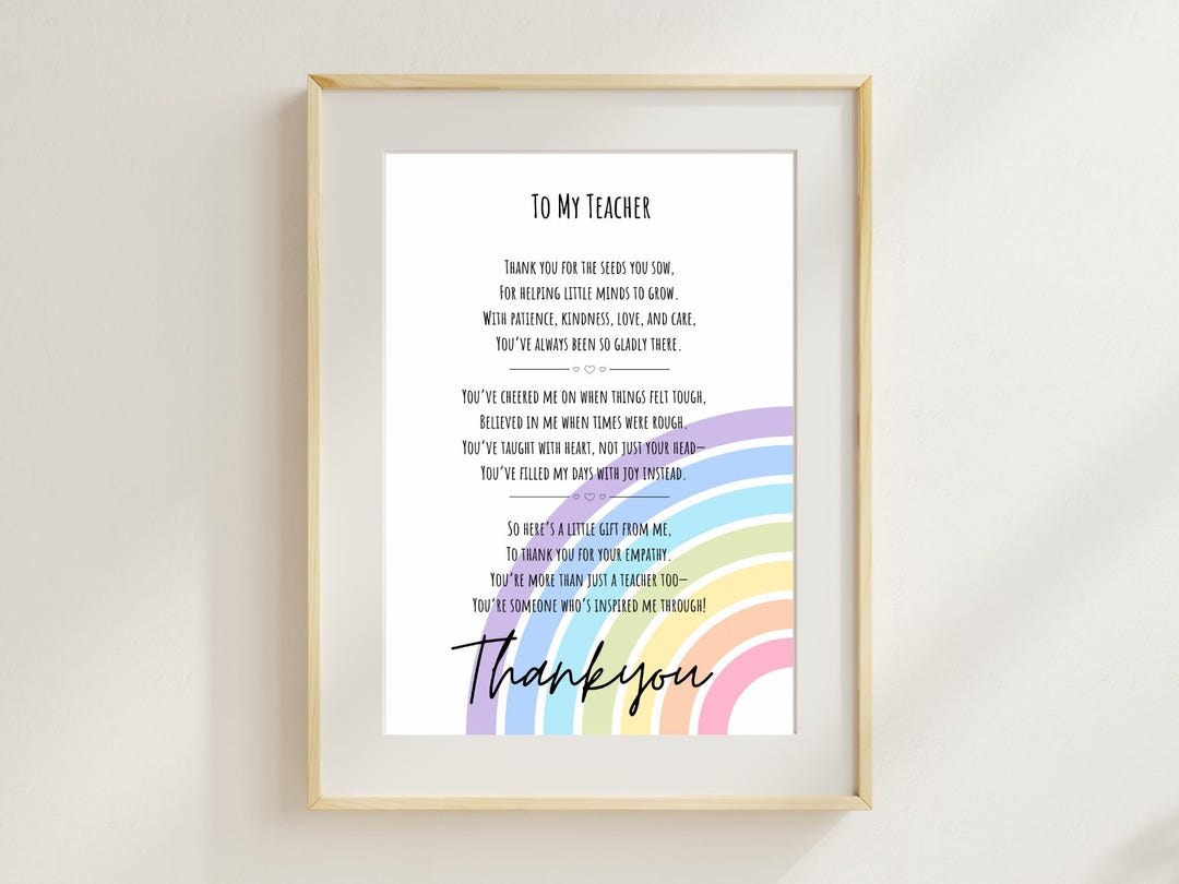 Printable Teacher Thank You Poem | End of Term Gift | Digital Download ...