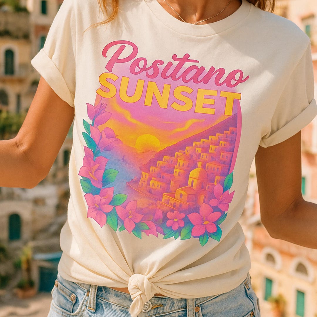 Positano Sunset Tee: Italian Coastal Vibes, Soft Pastel Graphic - Etsy