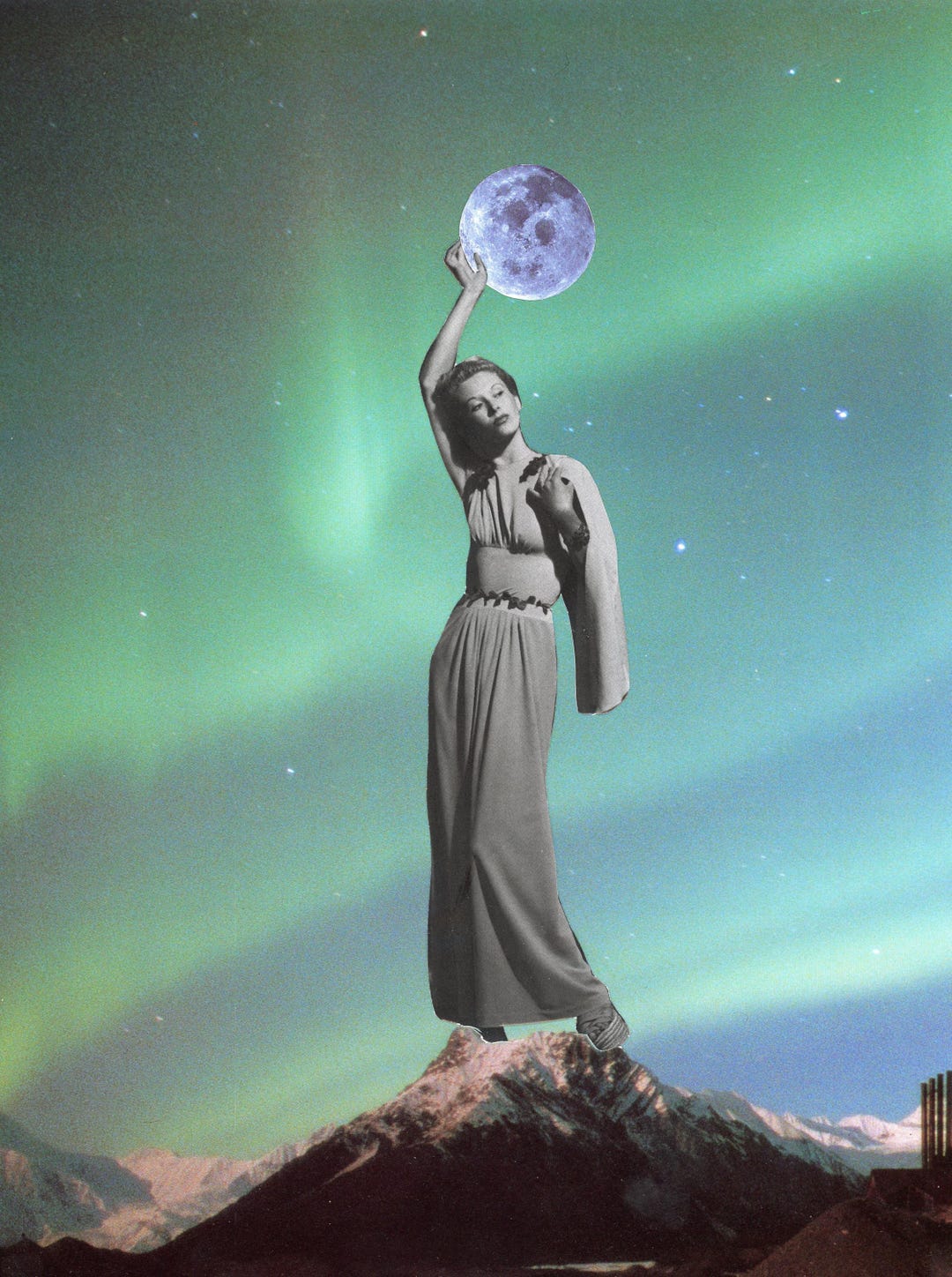 Surrealist Collage Art Print: "she Hangs the Moon" - Signed 8x10 - Etsy