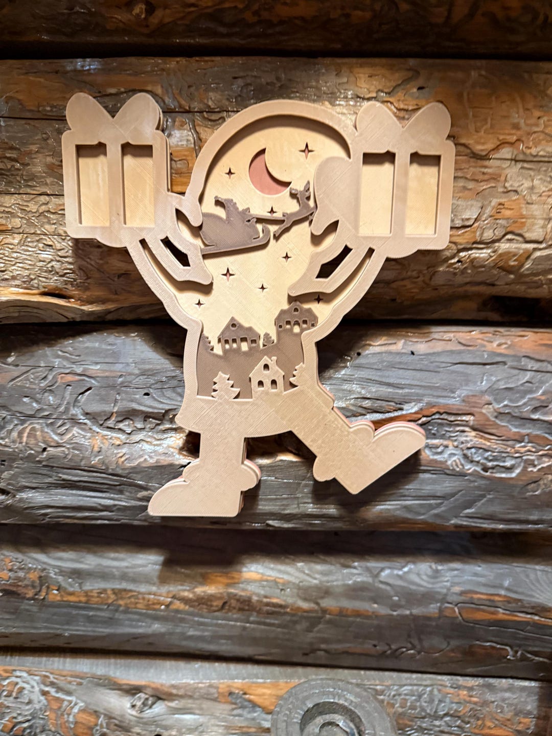 3D Printed Christmas Elf Wall Décor – Layered Santa & Village Scene - Etsy