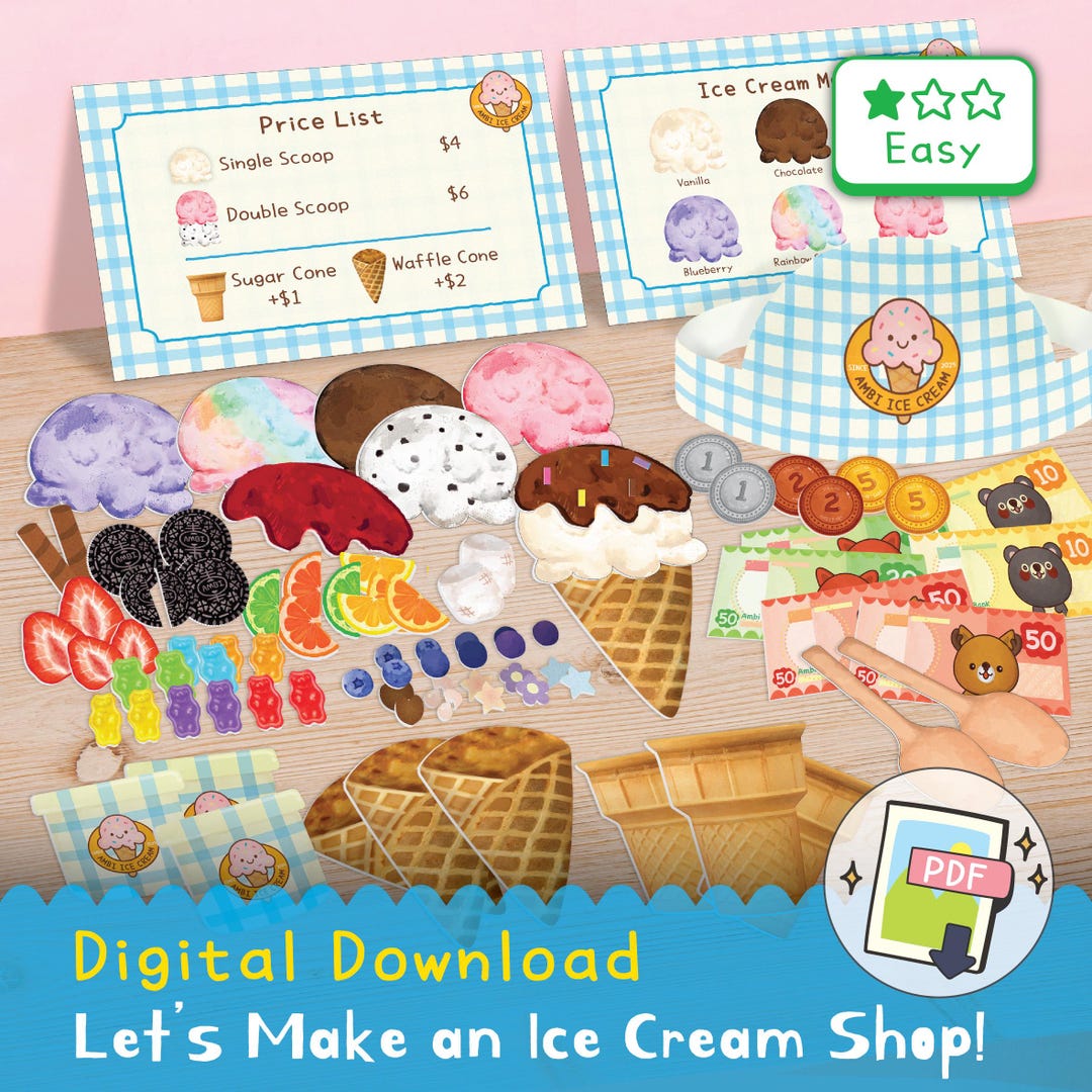 Printable Ice Cream Shop: Pretend Play DIY PDF for Kids (digital PDF ...