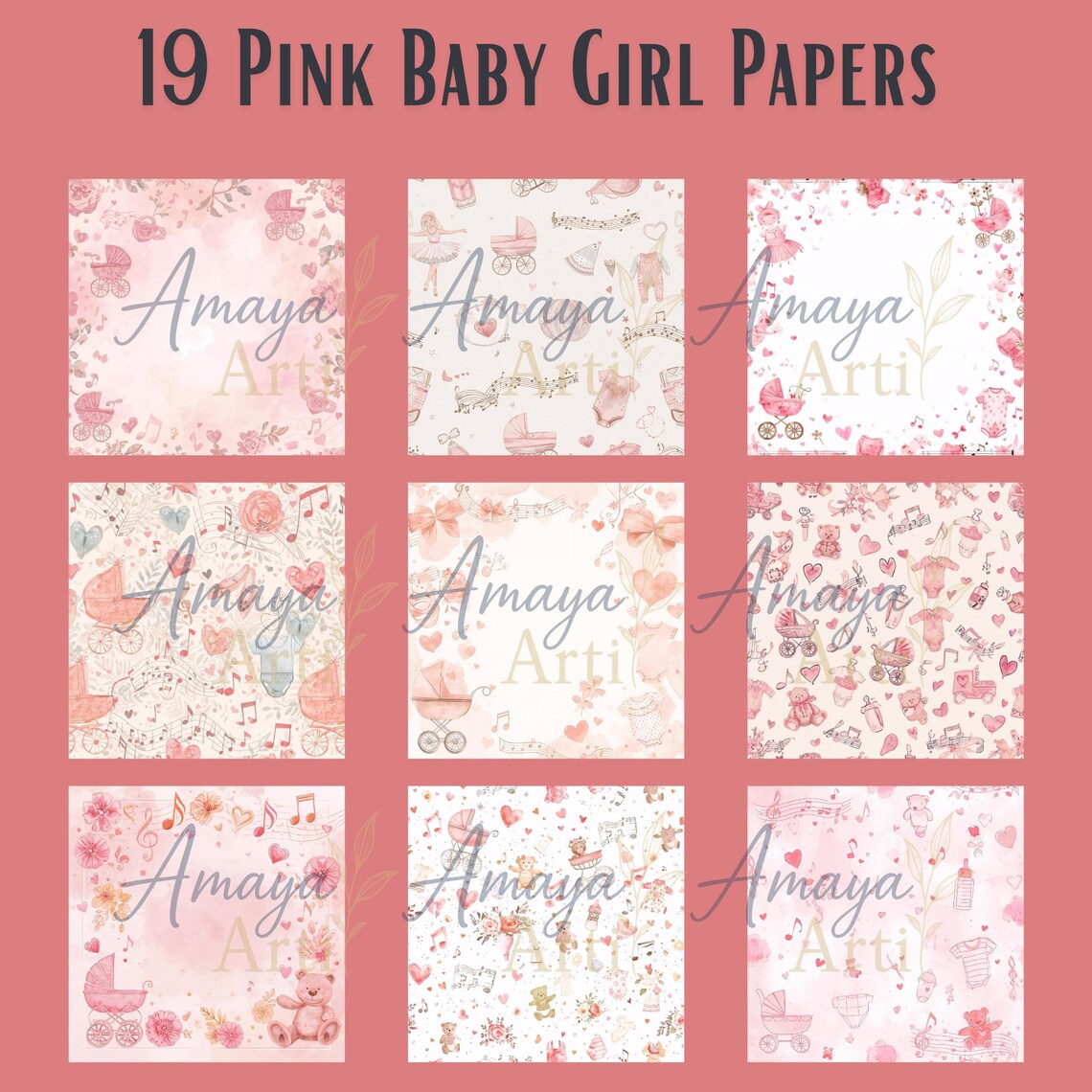 19 Baby Pink Watercolor Digital Papers - Cute Nursery Backgrounds ...
