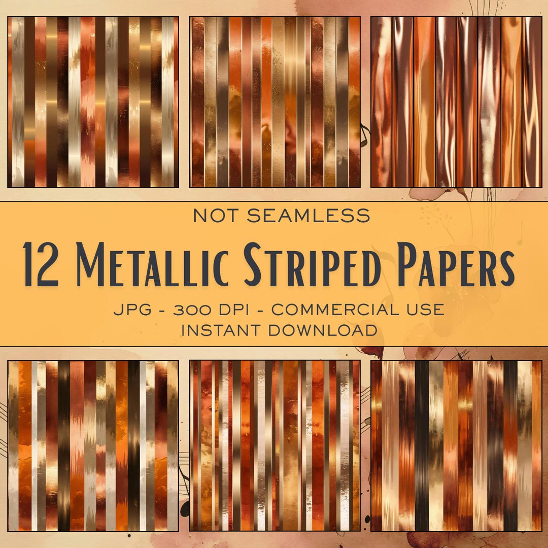 12 Metallic Striped Papers – Copper Gold Bronze Backgrounds – Elegant ...