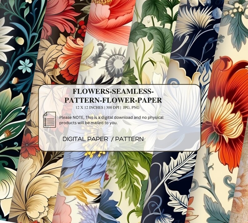 Floral Digital Paper Pack Seamless Flower Pattern For Scrapbooking