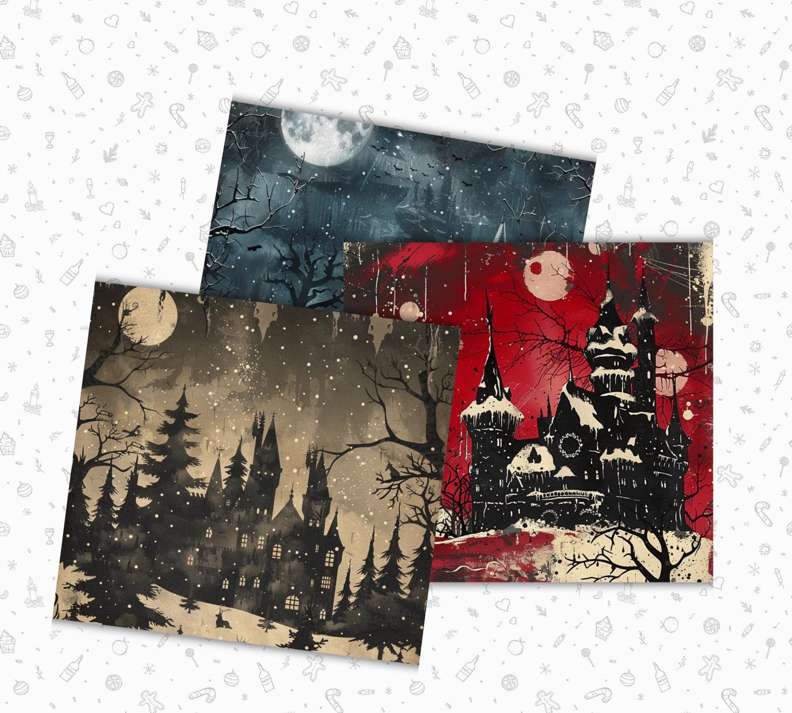 Horror Gothic Christmas Paper: Spooky Scrapbook Backgrounds (digital ...