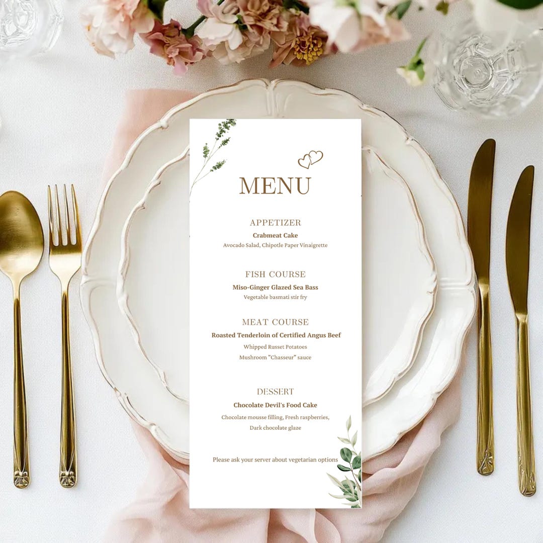 Floral Wedding Menu Template: Elegant Reception Dinner Card (canva ...