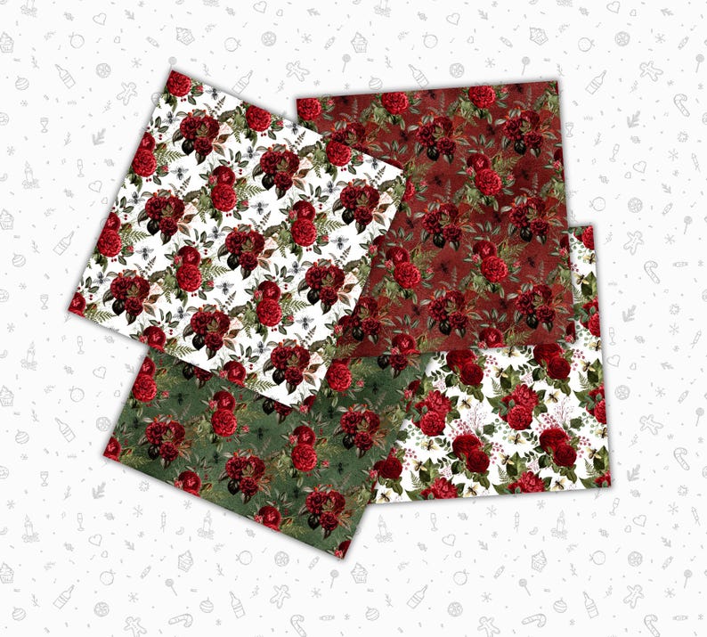 Red Rose Bee Digital Paper: Vintage Floral Scrapbook Pattern (digital ...