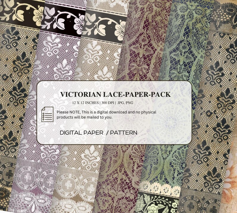 Victorian Lace Digital Paper Pack: Antique Texture Backgrounds (JPG ...