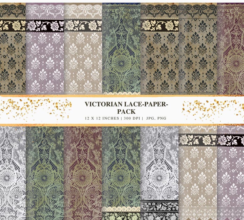 Victorian Lace Digital Paper Pack: Antique Texture Backgrounds (JPG ...