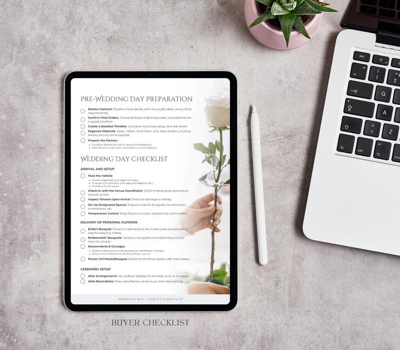 Wedding Florist Checklist Template: Printable Floral Arrangement ...