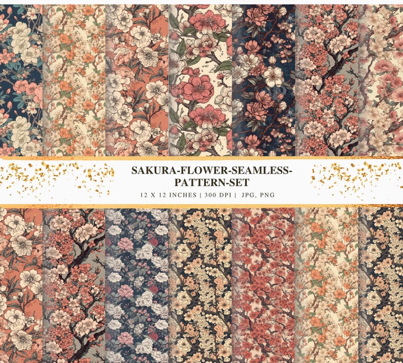 Sakura Cherry Blossom Digital Paper: Japanese Floral Pattern (digital ...