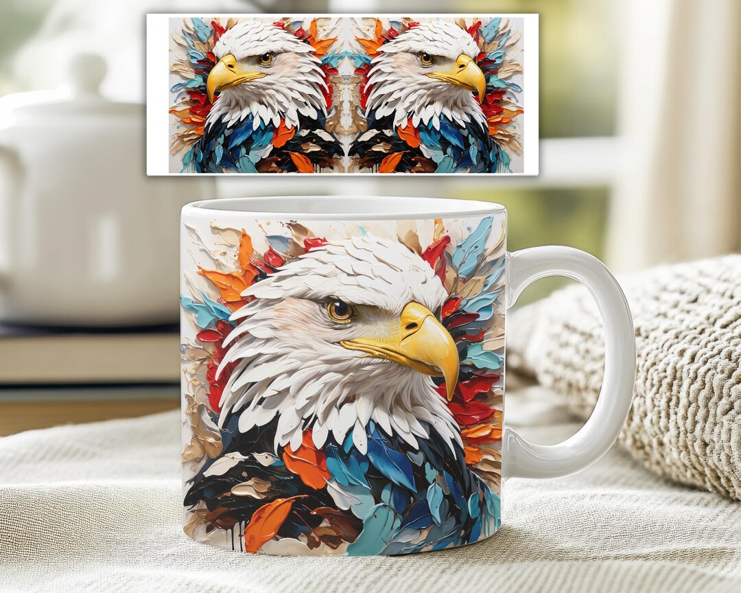 3D Eagle Oil Painting Mug Sublimation Design: Wildlife Coffee Mug (PNG ...