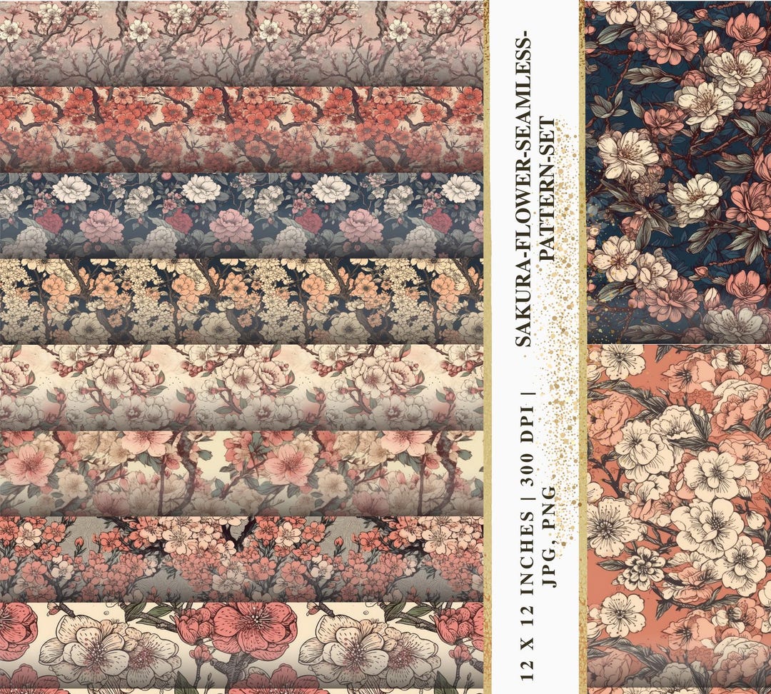 Sakura Cherry Blossom Digital Paper: Japanese Floral Pattern (digital ...