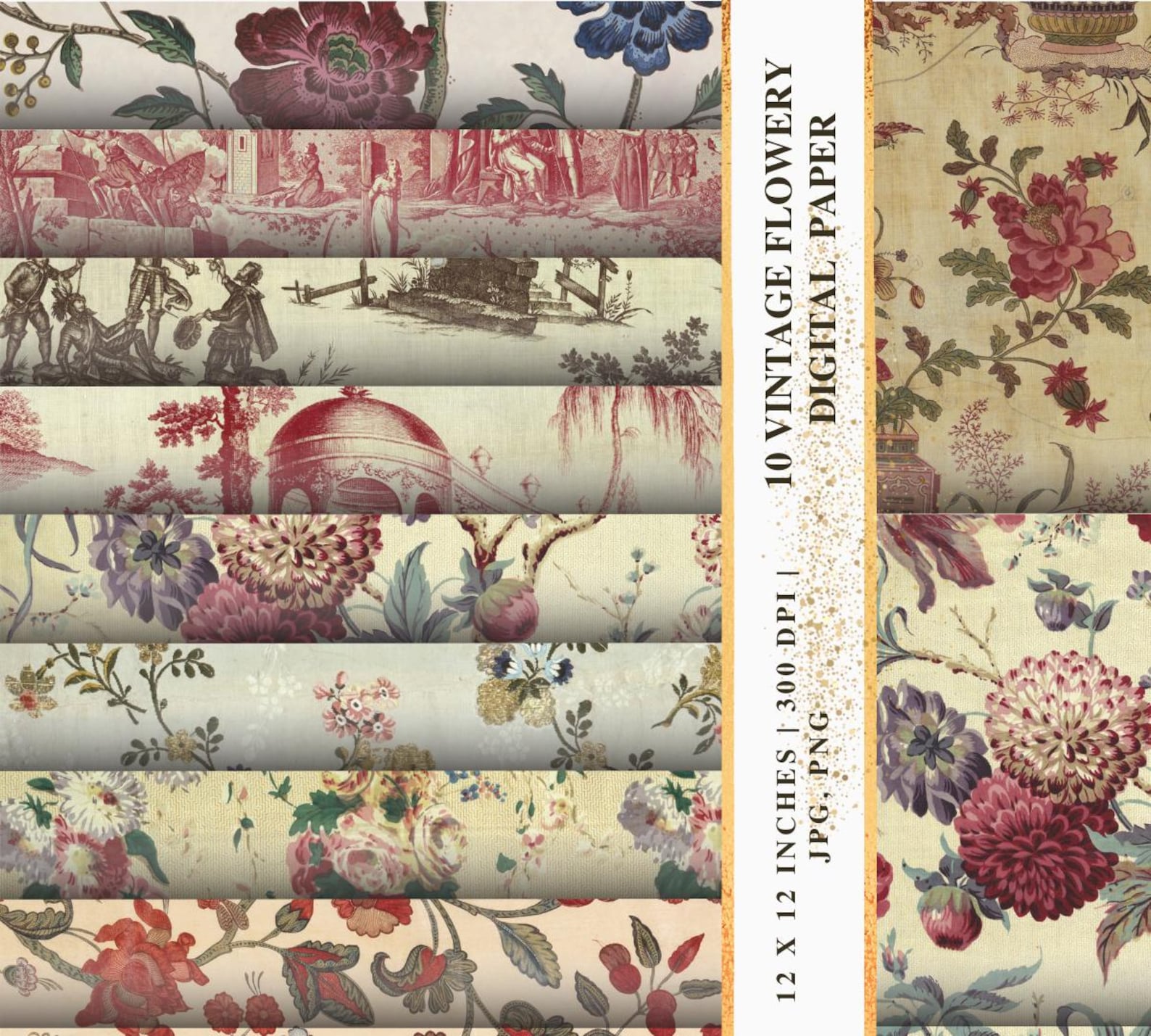 Antique Floral Paper, Printable Scrapbook Paper (digital Download) - Etsy