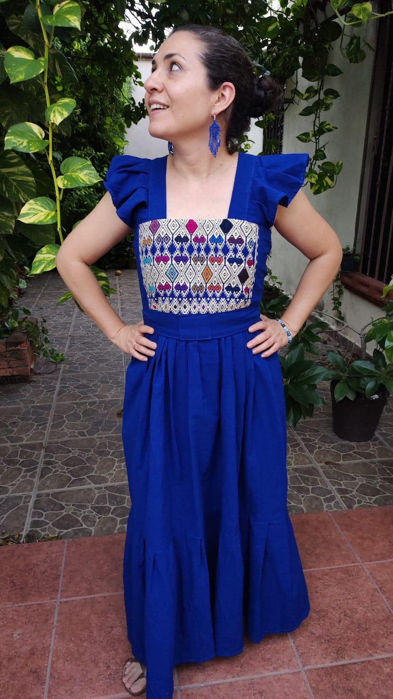Vestido Largo Bordado De Telar Y Manta Chiapas/hand-woven Cotton Long Dress Chiapas - Etsy