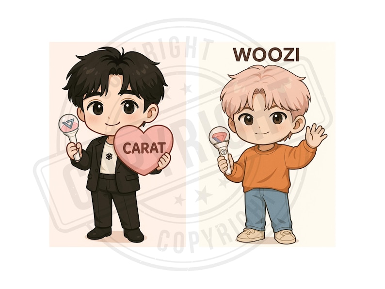 Woozi & S.coups Chibi Fan Art PNG – SEVENTEEN | K-pop Digital Download ...