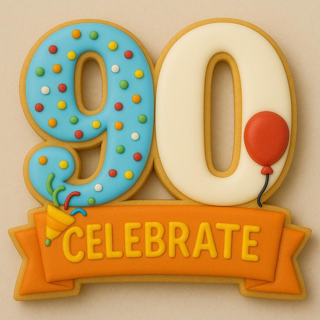 90th Birthday Cookie Cutter Shape - Cheers to 90 Years! Let's Celebrate ...