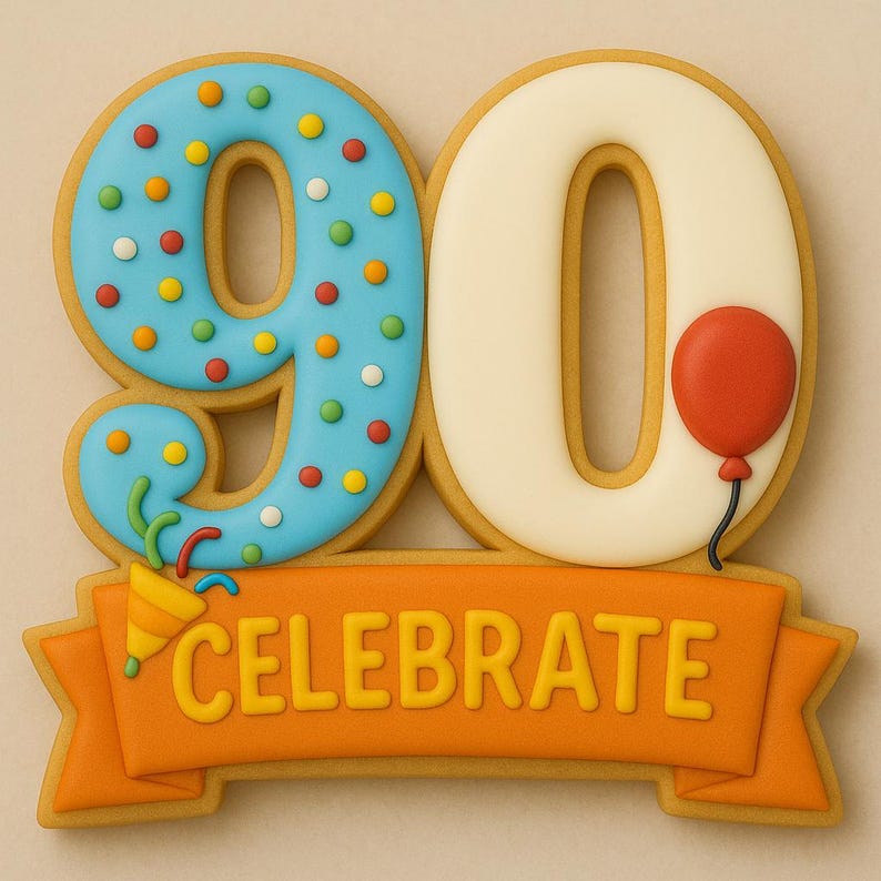 90th Birthday Cookie Cutter Shape - Cheers to 90 Years! Let's Celebrate ...