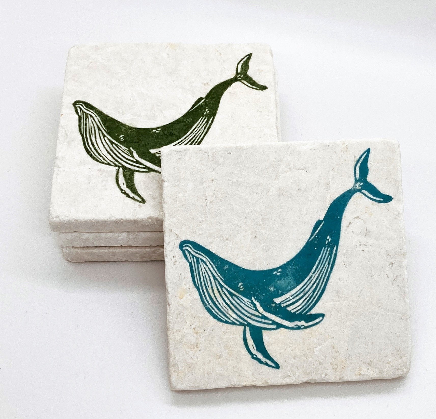 Coaster Set Whales Tile Coasters Coaster Set of 4 Nautical - Etsy