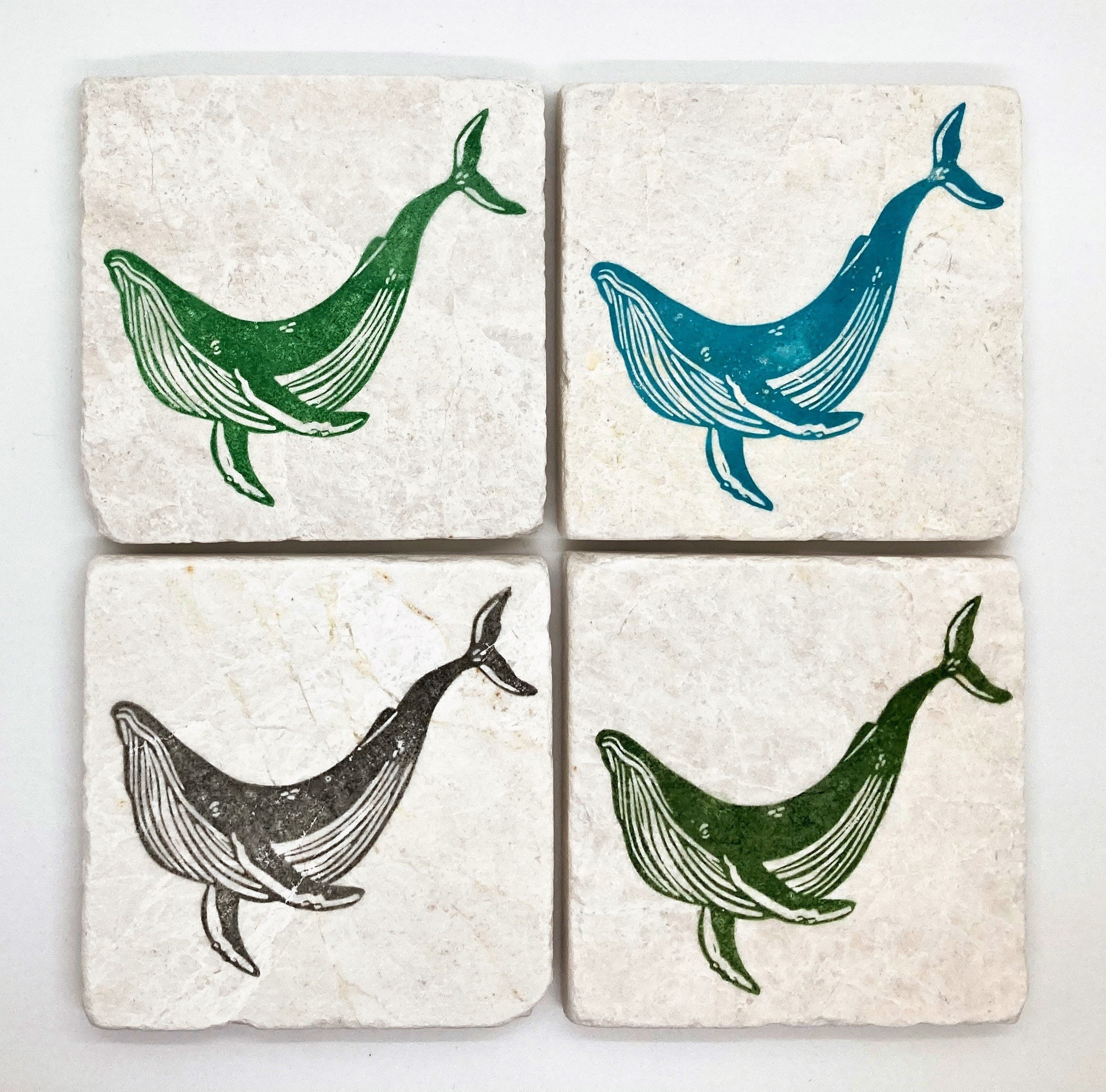 Coaster Set Whales Tile Coasters Coaster Set of 4 Nautical - Etsy