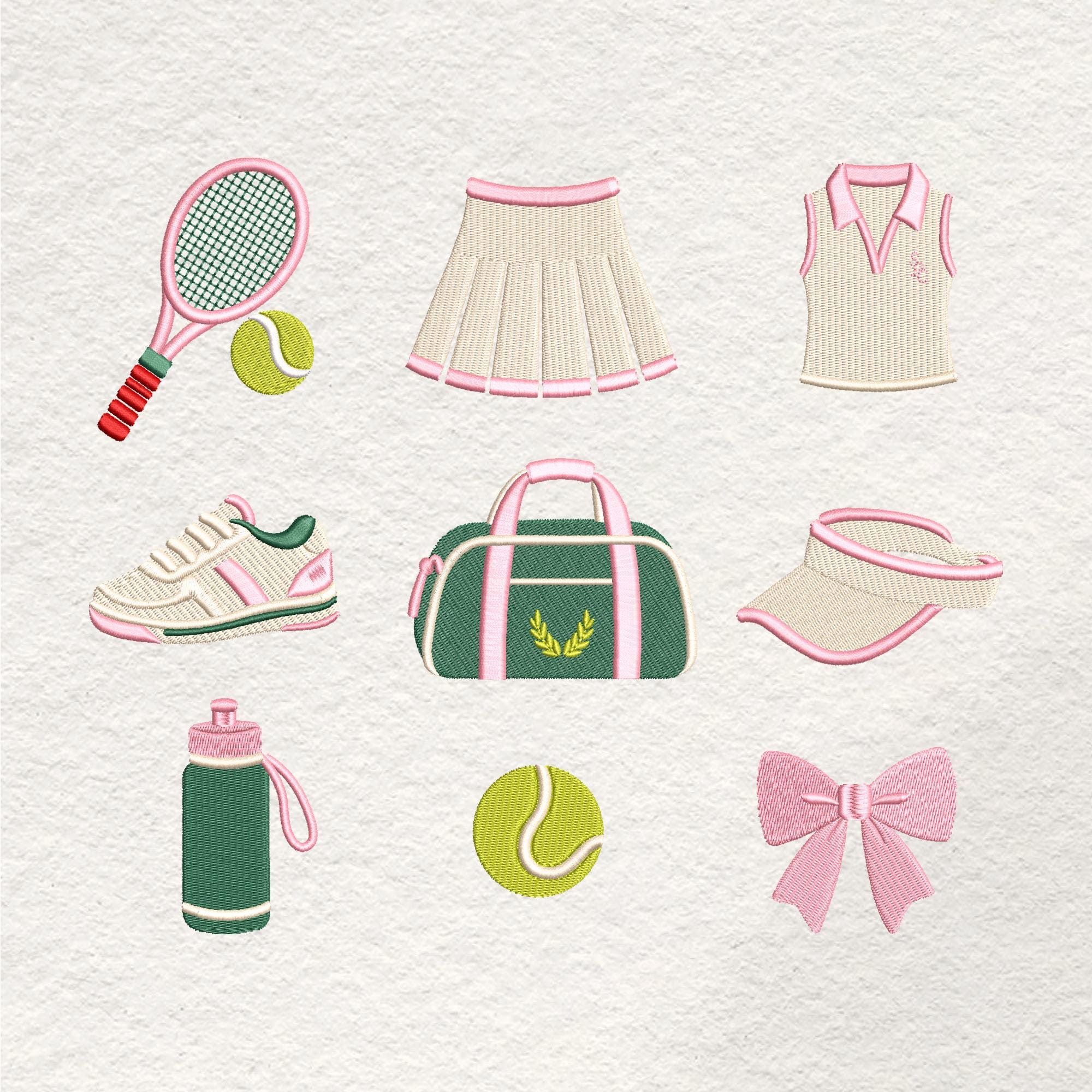 Preppy Tennis Embroidery Design Bundle, Racket Skirt Polo Shoes Bag ...