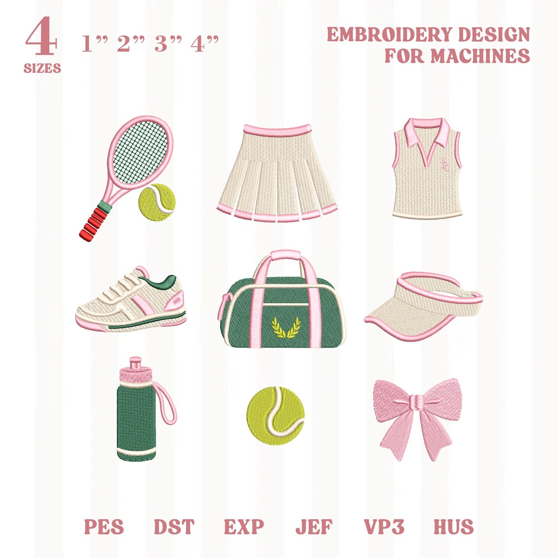 Preppy Tennis Embroidery Design Bundle, Racket Skirt Polo Shoes Bag ...