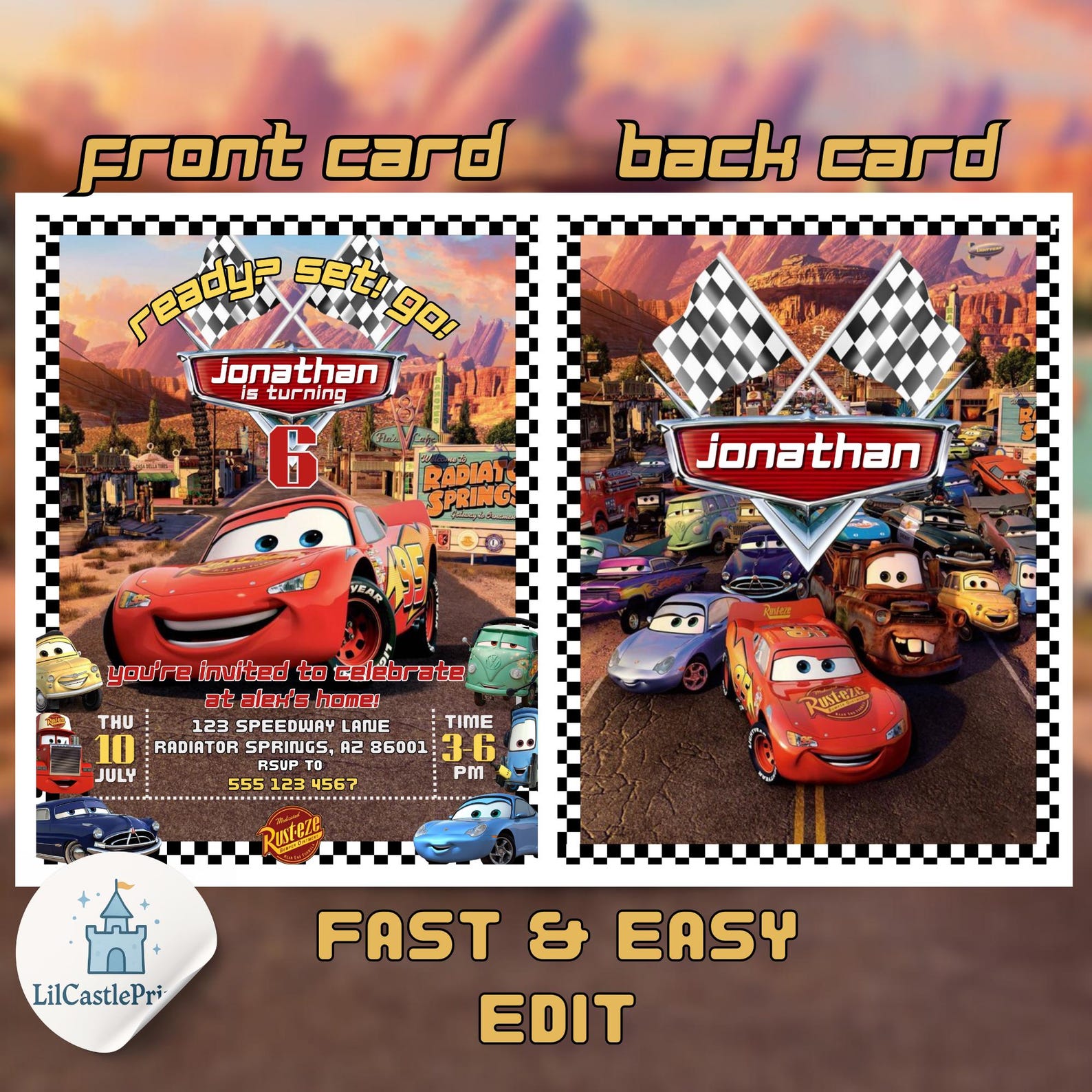 Cars Birthday Invitation – Editable Lightning Mcqueen Canva Template ...