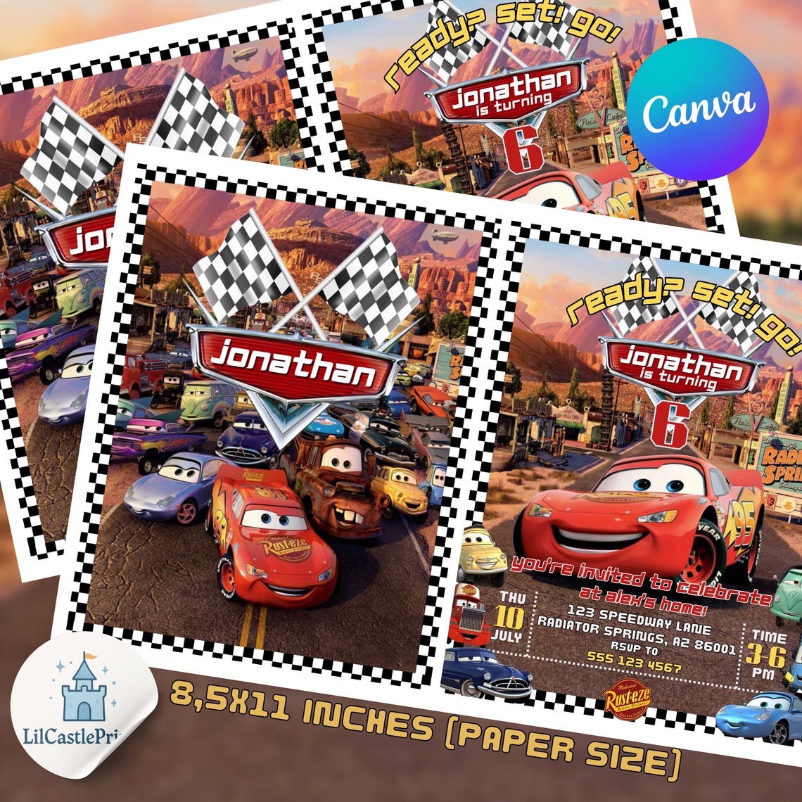 Cars Birthday Invitation – Editable Lightning Mcqueen Canva Template ...