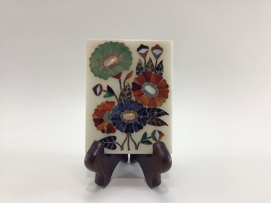 Wild Flowers Parchin Kari 3' X 4" Inlay Tile Vintage Agra Cantt Home ...