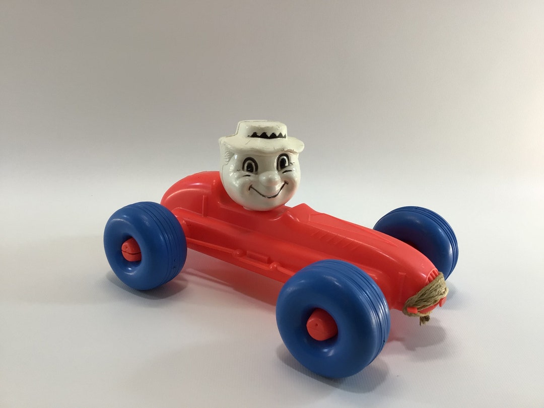 Pull Toy Race Car Hard Plastic No 7 Circus Clown Driver Red Orange With ...