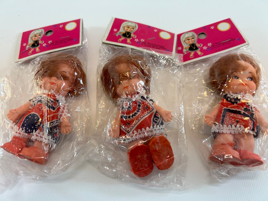 Vintage Dime Store Doll 3 1/4" Triplets Set of Three Small Retro Dolls ...