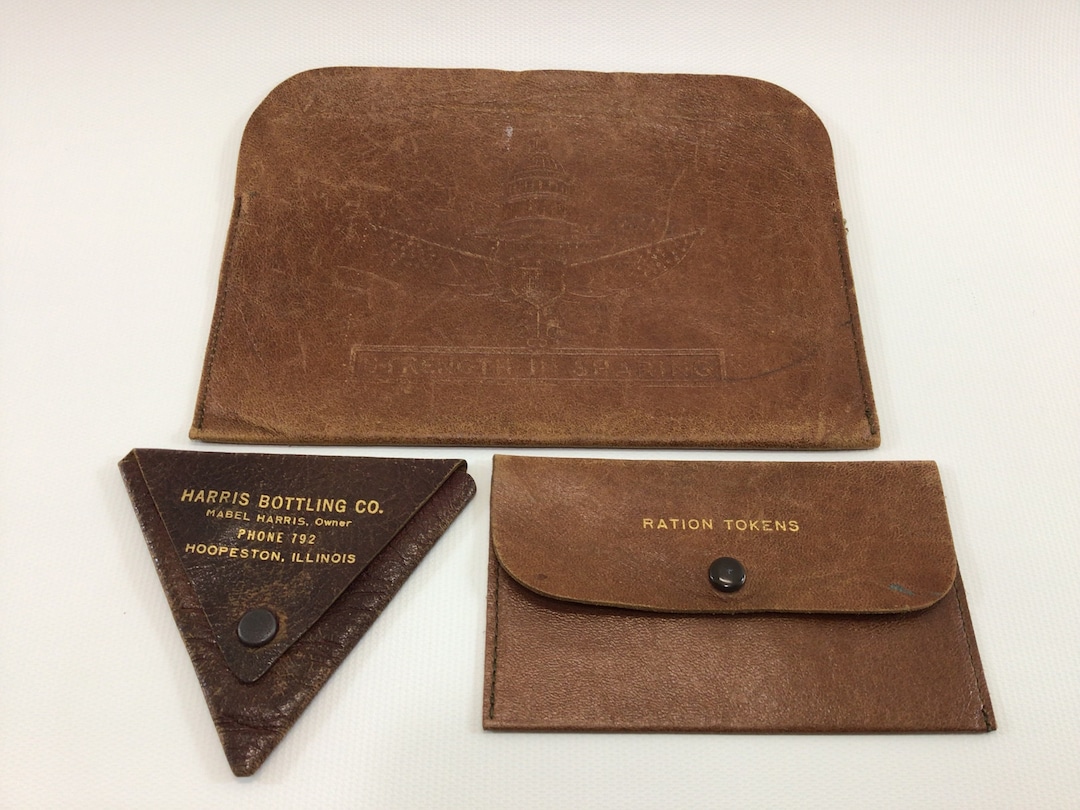 Vintage Leather Wallet WWII Ration Book Tokens Stamps Pouches ...