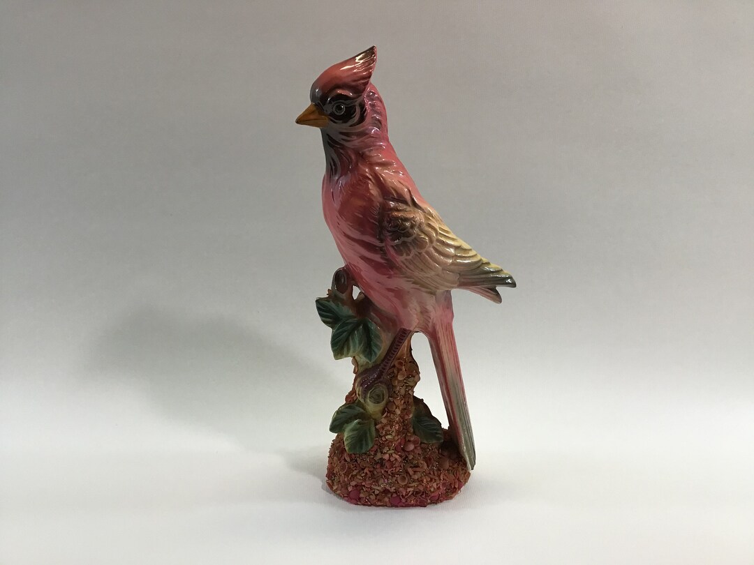 Vintage Cardinal Bird Ceramic Figurine Tall 15" Encrusted With ...