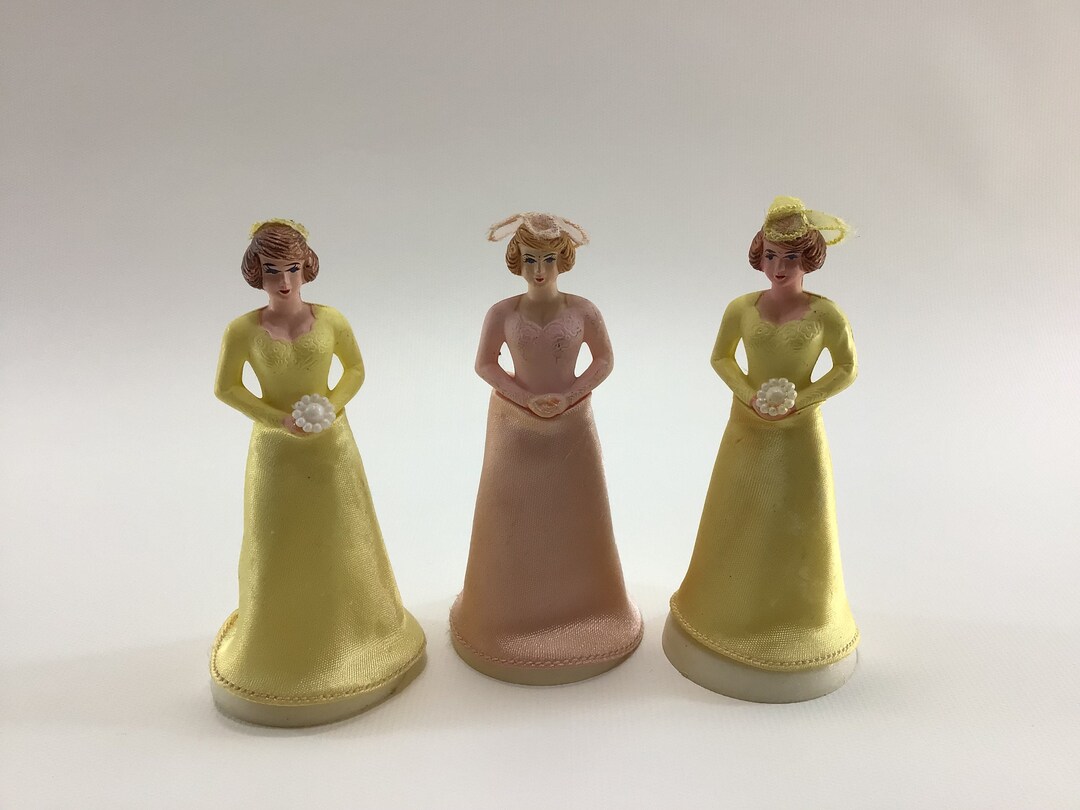 Vintage 4" Wedding Cake Toppers Plastic Coast Novelty Mfg Yellow ...