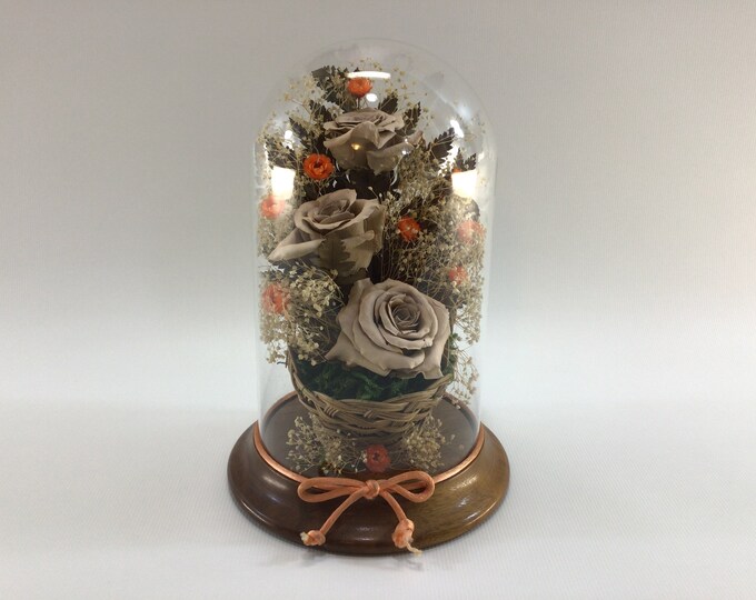 Dried Roses / Flowers Under Glass Dome Vintage Home Decor Display - Etsy