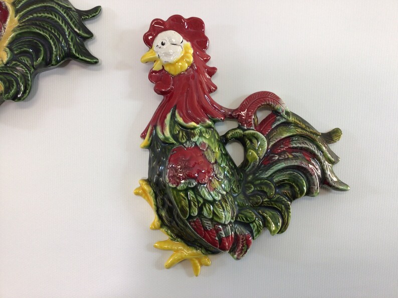 Ceramic Roosters Wall Decor Farmhouse Country Kitchen Vintage - Etsy