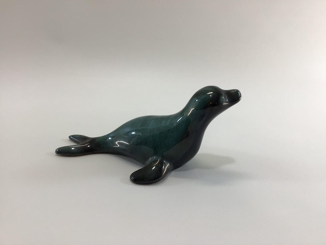 Seal Figurine 6" Green Drip Glaze Vintage Redware Pottery Home Decor - Etsy