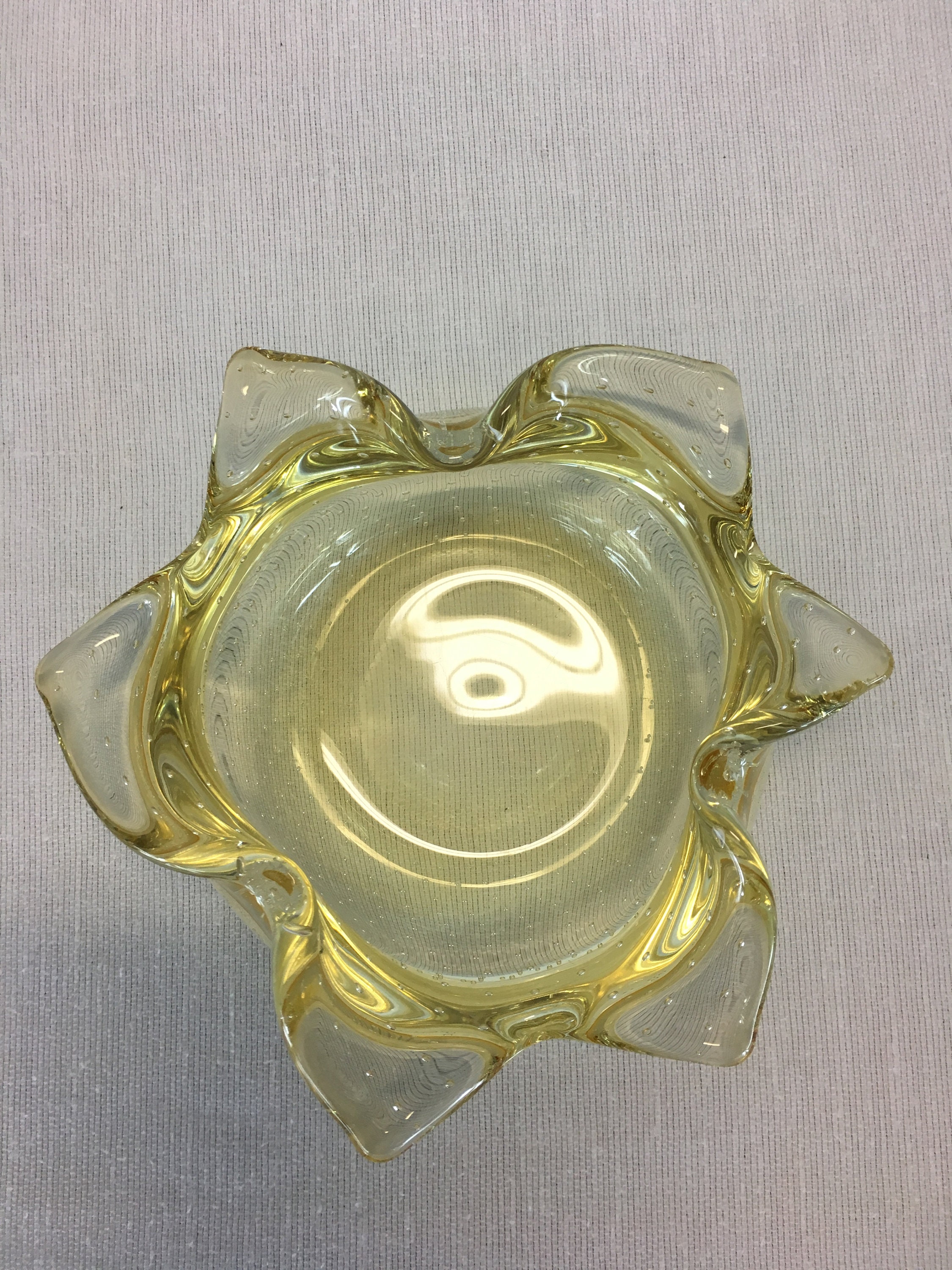 Handmade Art Glass Bowl Italian Murano Style Controlled Bubble Yellow ...