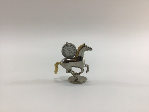 Horse Miniature Figural Clock Chrome Gold Finish With Collezio - Etsy