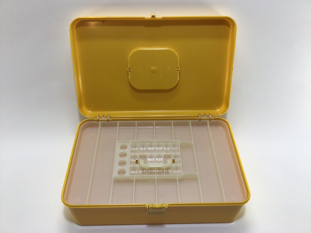 Wilhold Sewing Thread Box Yellow Faux Wood Grain Medium Size Hard ...