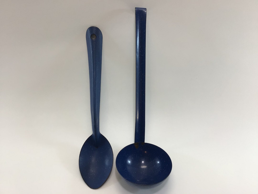 Graniteware Enamelware Ladle and Serving Spoon Blue and White Country ...