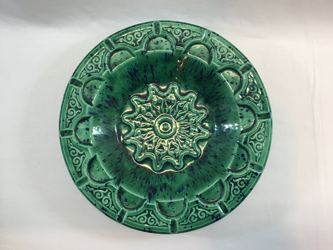 Ceramic Coffee Table Ashtray 70's Mod Design Green With Blue Spatter - Etsy