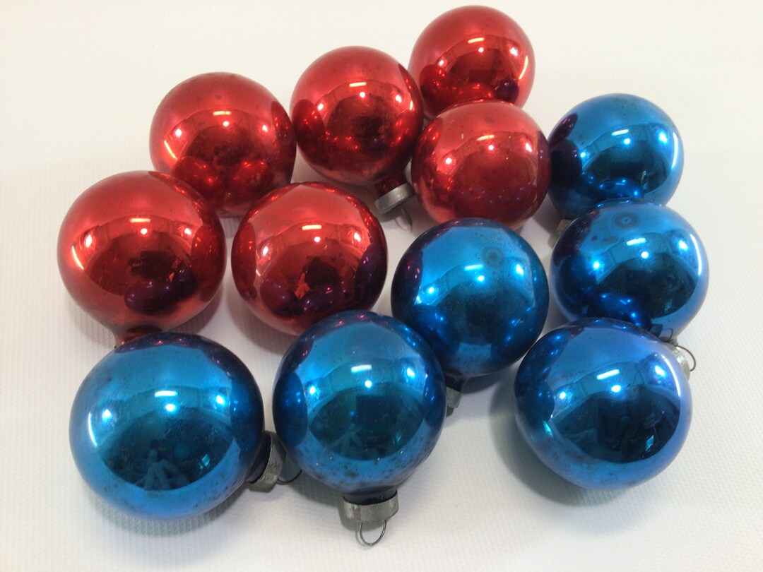 Vintage 2" Blue and Red Mercury Glass Holiday Christmas Tree Ornaments ...