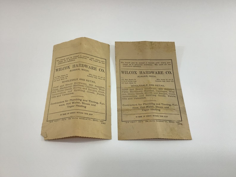 1920s Hardware Store Receipts Vintage Adrian Michigan Ephemera Wilcox ...