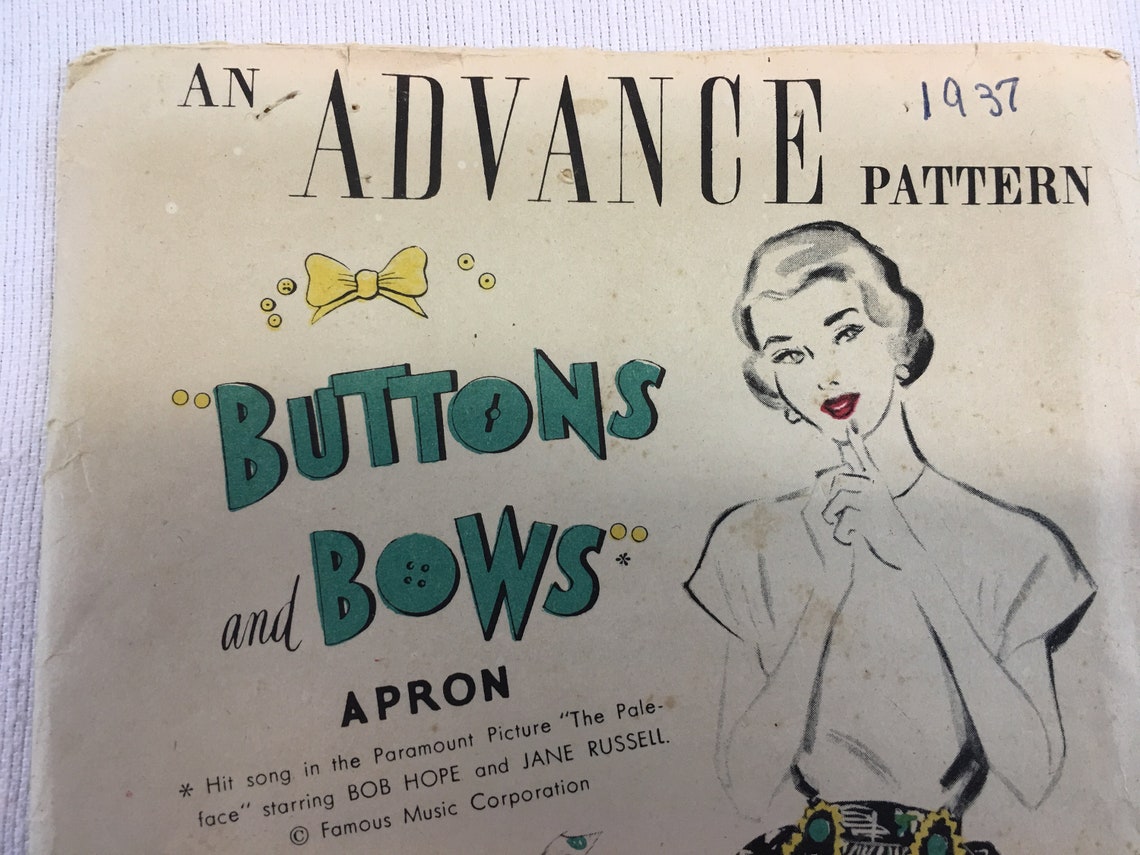 Vintage Advance Sewing Pattern Buttons and Bows Apron J. C. | Etsy