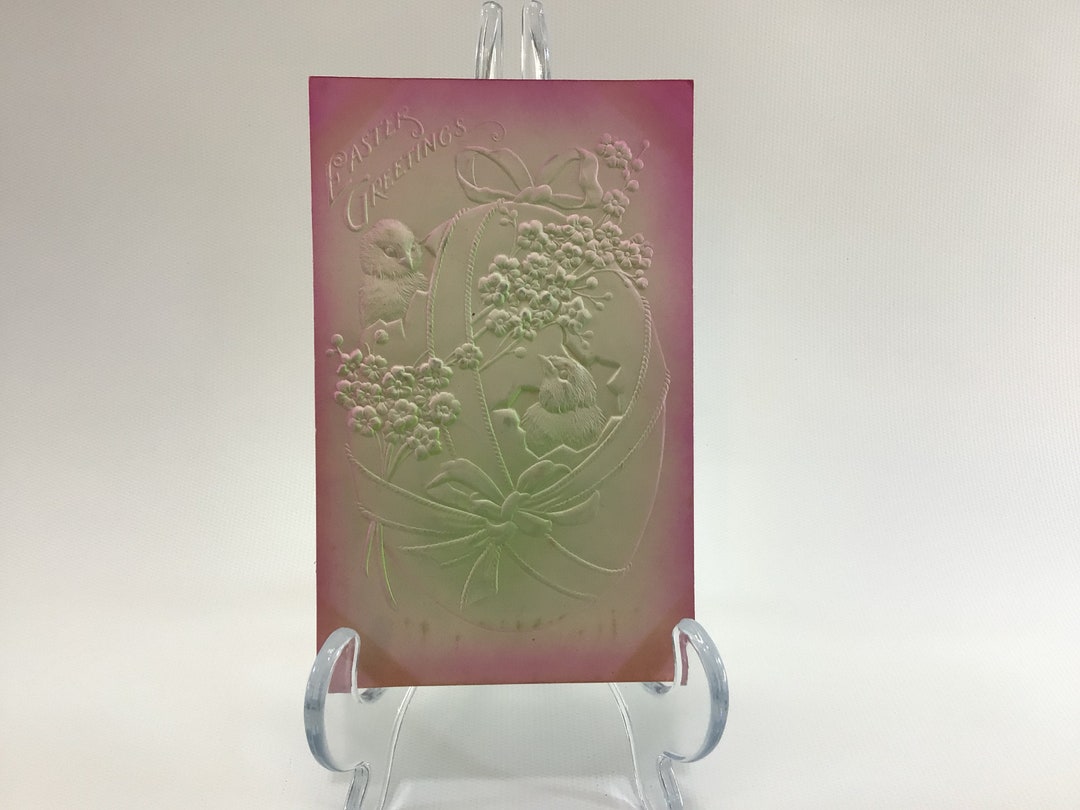 Embossed Easter Postcard Antique Ephemera Pink Airbrush Border Egg and Chick Relief - Etsy