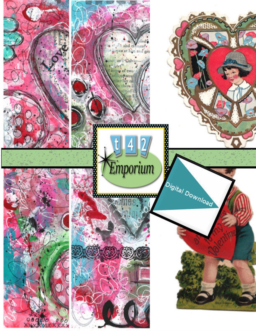 Printable Valentine Papers Vintage Valentines Mixed Media Backgrounds ...