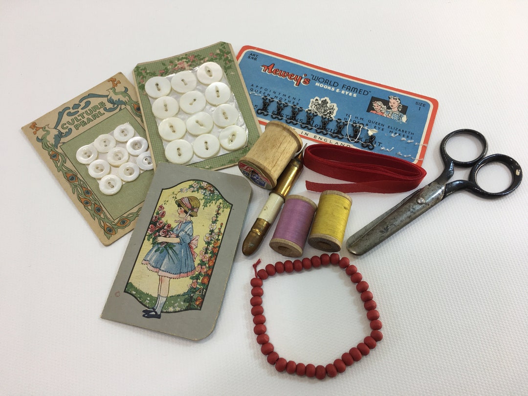 Sewing Notions Lot Vintage Buttons Needles Seam Ripper Fasteners Wood ...