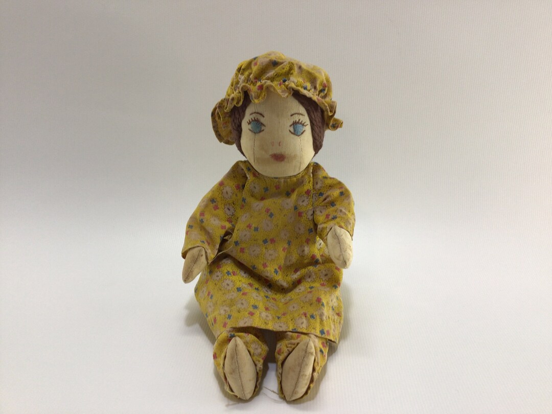 Vintage Rag Doll 9 Articulated Arms and Legs Embroidered Face in Yellow ...